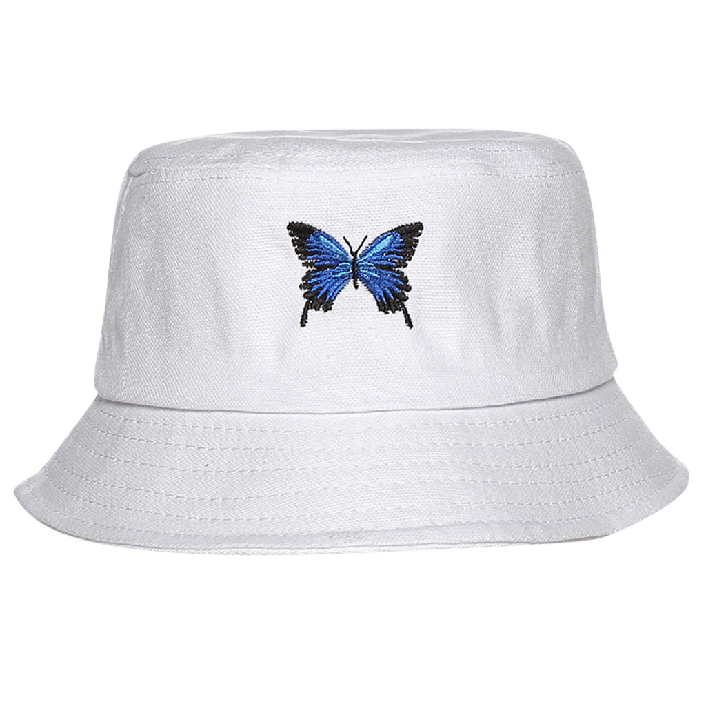Blue Butterfly Embroidery Hat Cotton Foldable Anti... – Grandado