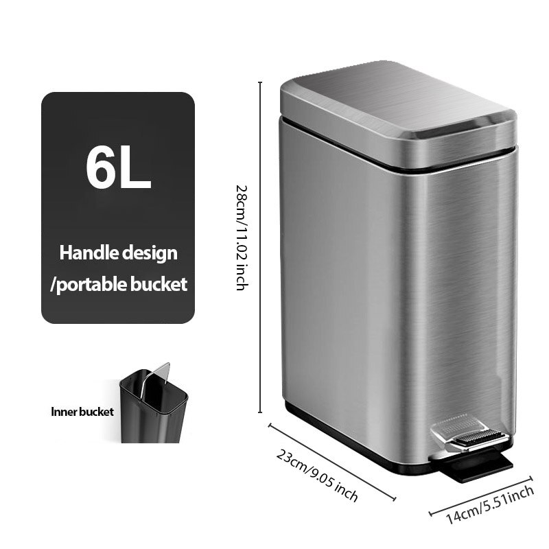 6/10L Stainless Steel Step Trash Can Garbage Bin f... – Grandado