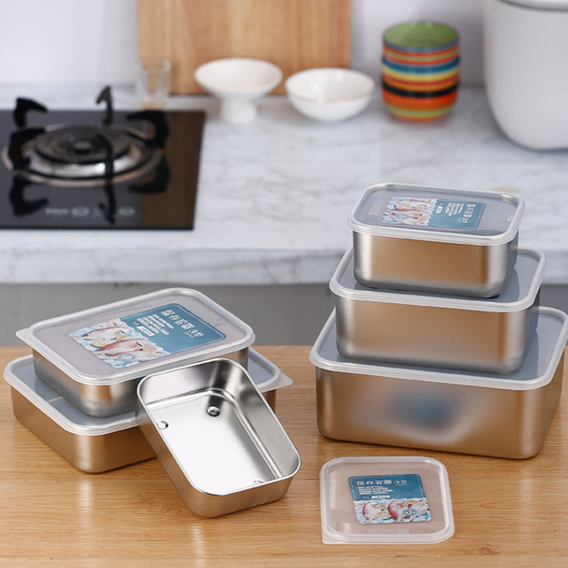 304 Stainless Steel Food Storage Tray with Cover R... – Grandado