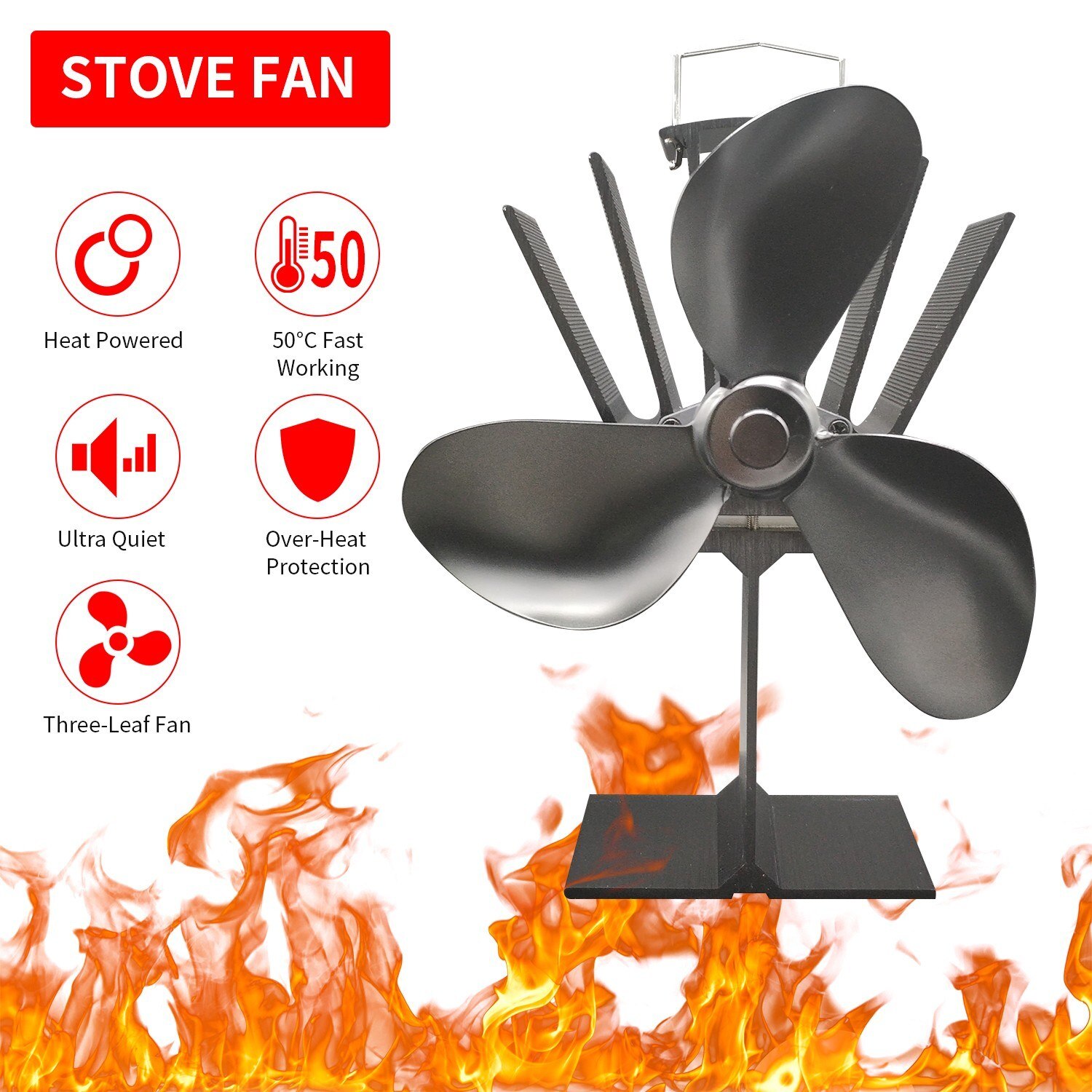 3 Blades Heat Powered Stove Fan Ultra Quiet Firepl... – Vicedeal