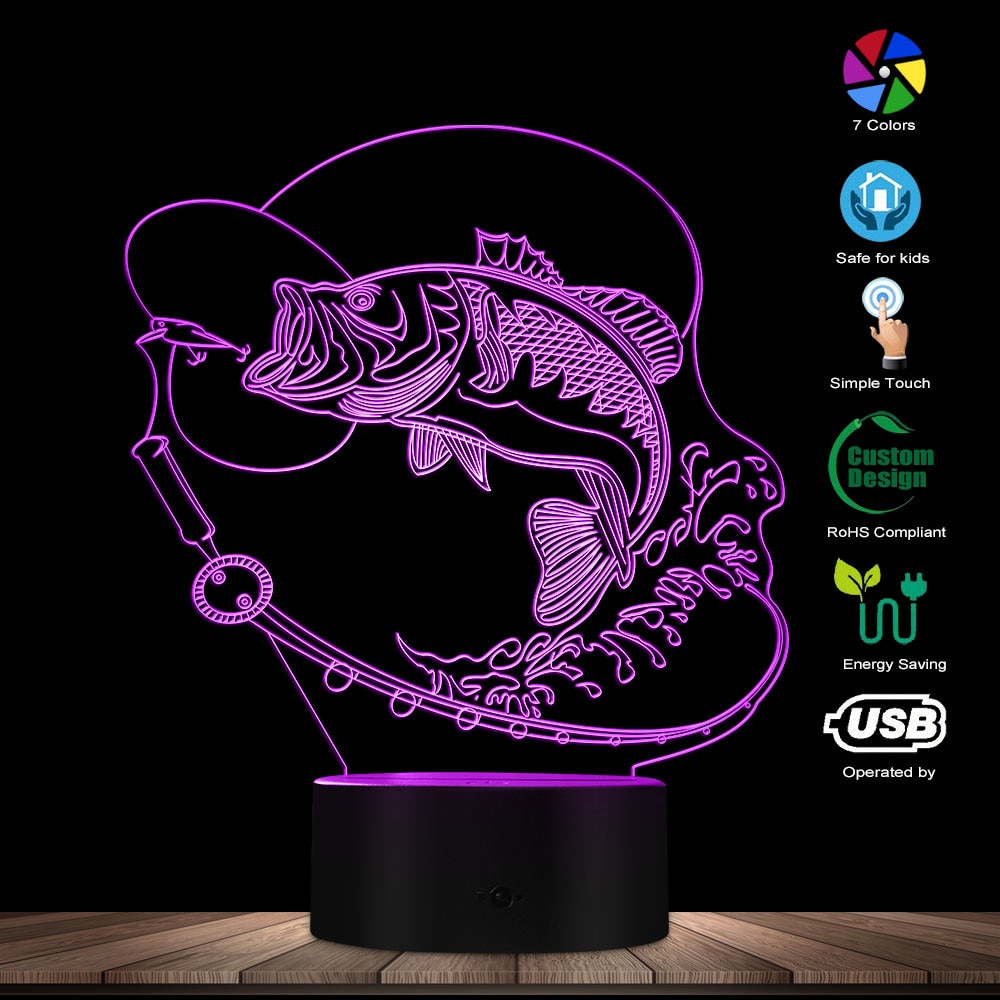 Fishing LED Lighted Sign Fishing Big Fish 3D LED D... – Grandado