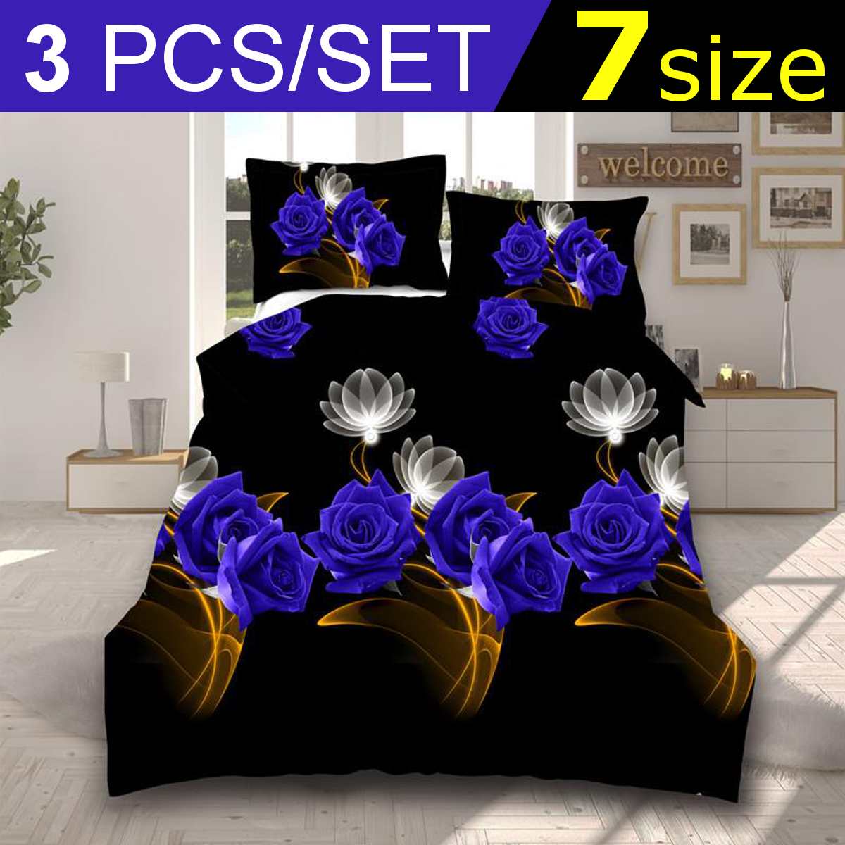 3pcs Bedding Set luxury 3D Rose Cotton Bedding set... – Grandado