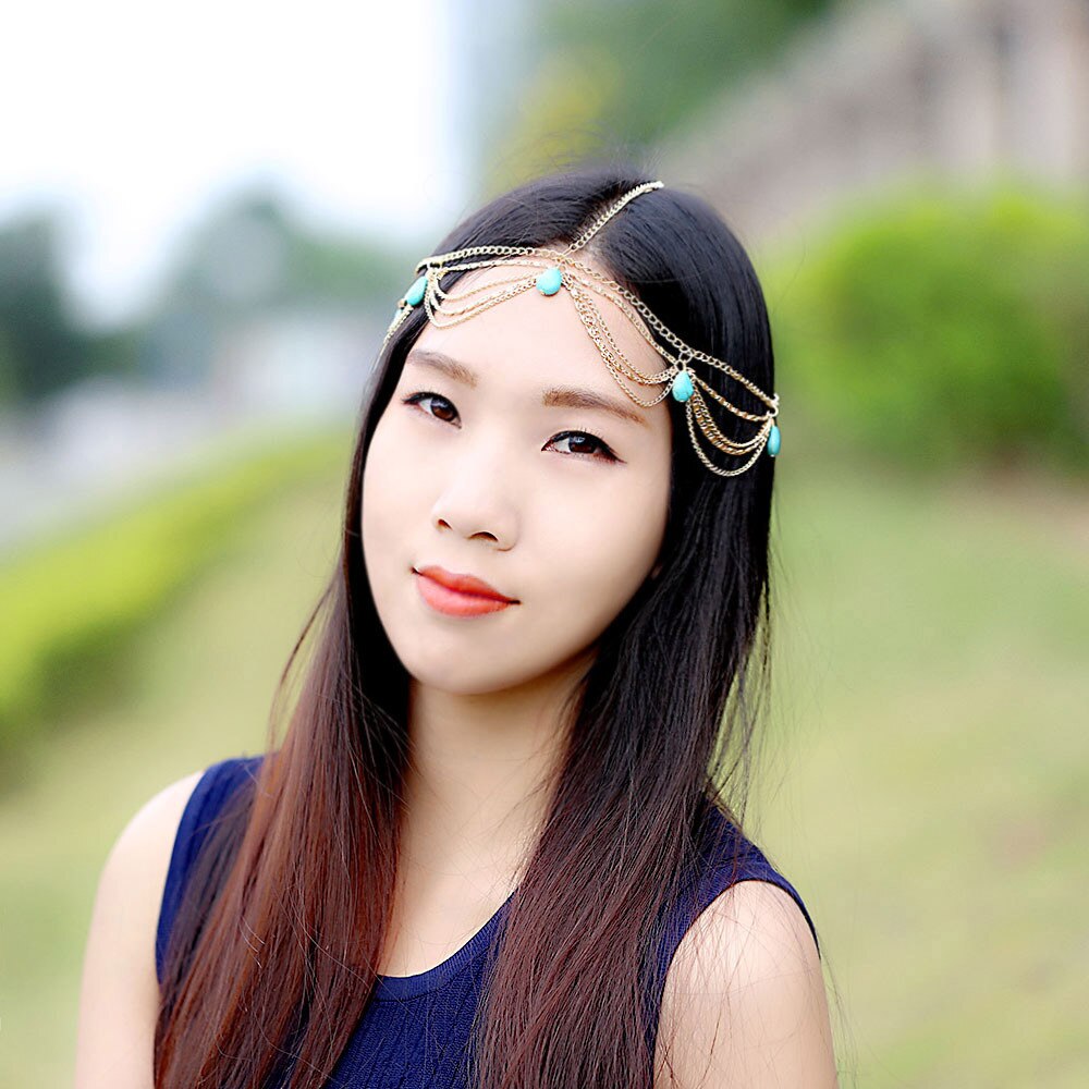 Excellent Style Blue Bead Tassel Women Head Chain ... – Vicedeal