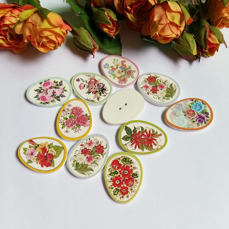 40pcs DIY 2 holes Easter Eggs wooden buttons mixed... – Grandado