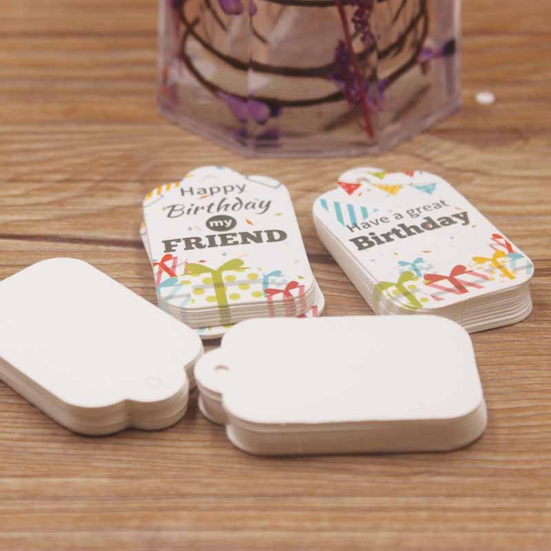 100pcs Happy Birthday Tag White Hang Tag DIY Paper... – Grandado
