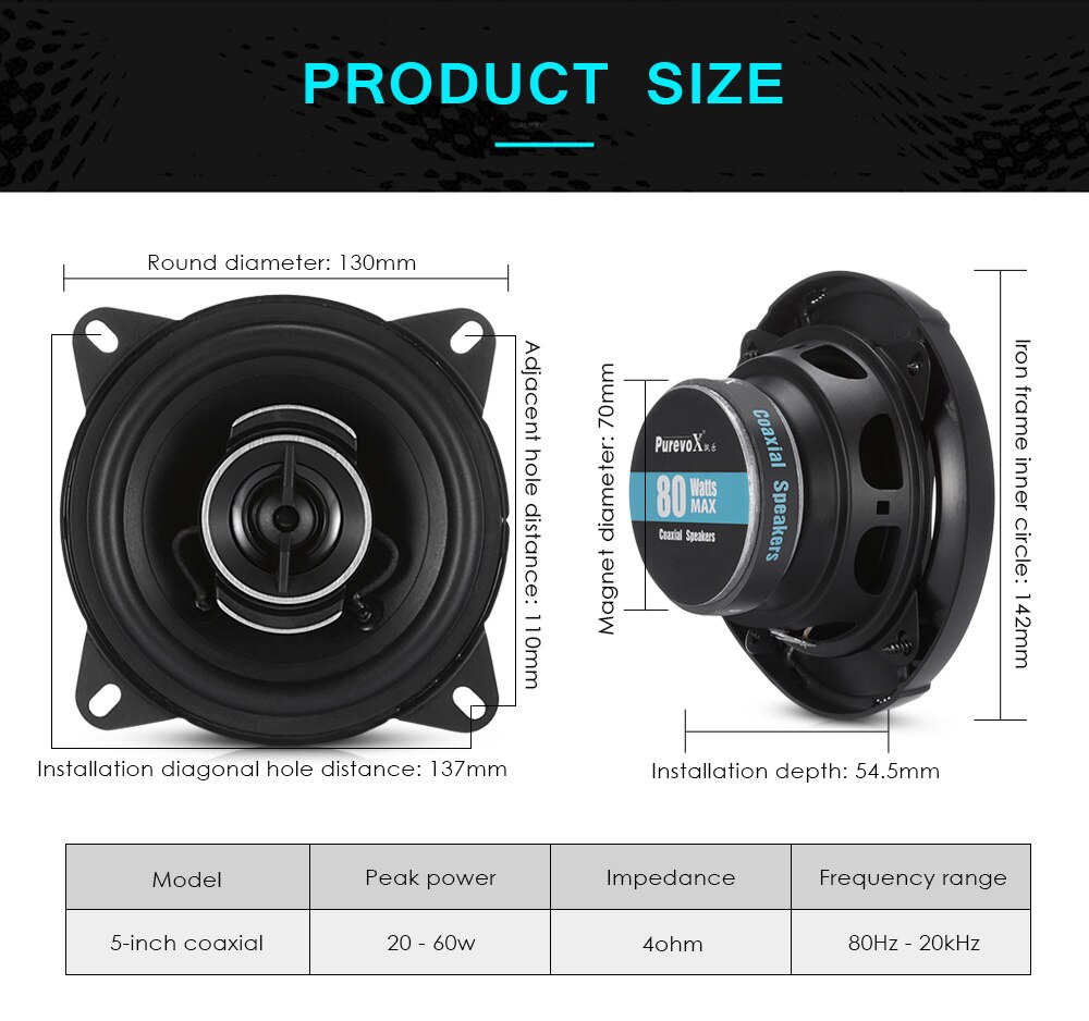 5'' 80W Car Coaxial Speaker 2 way HiFi Stereo Car ... – Vicedeal