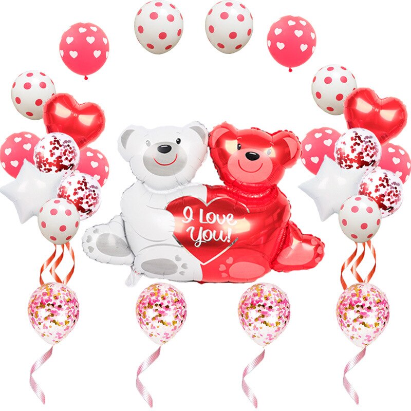Red White Double Bear Hug Heart Aluminum Film Ball... – Grandado