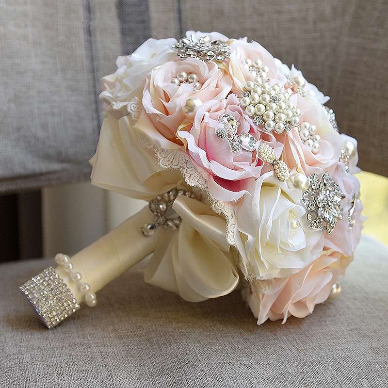 Round Blush Wedding Bouquet Teardrop Butterfly Bro... – Vicedeal