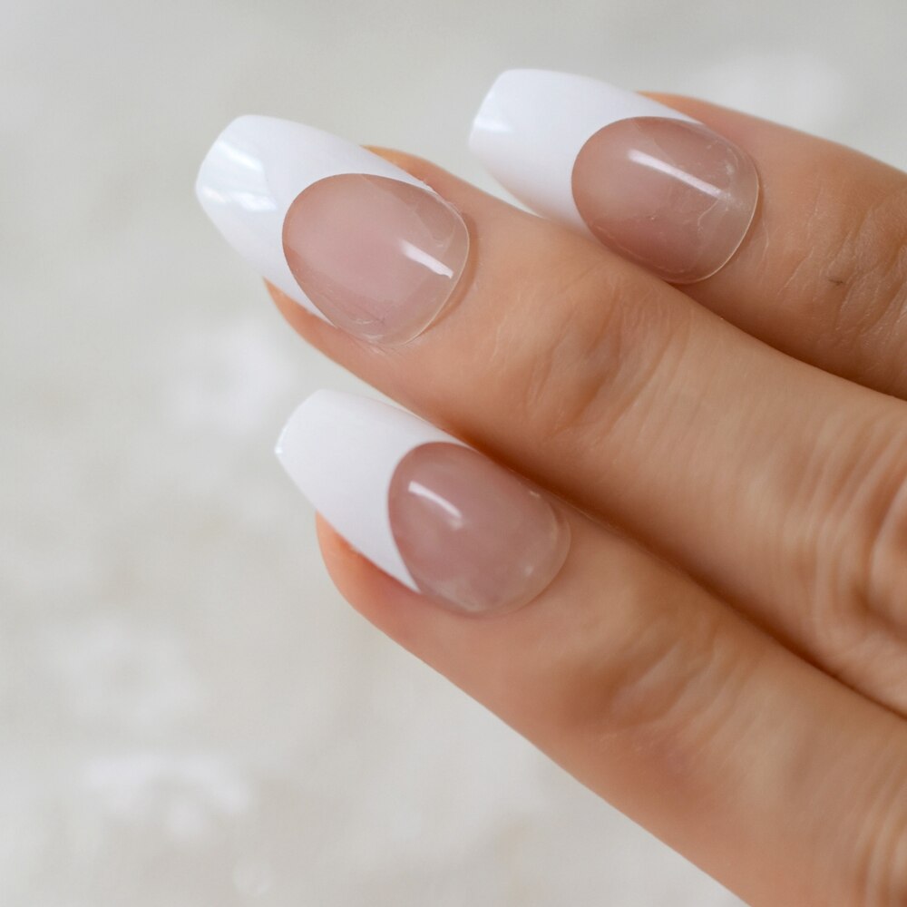 Clear Coffin French Nails Large Smile Line White F... – Grandado