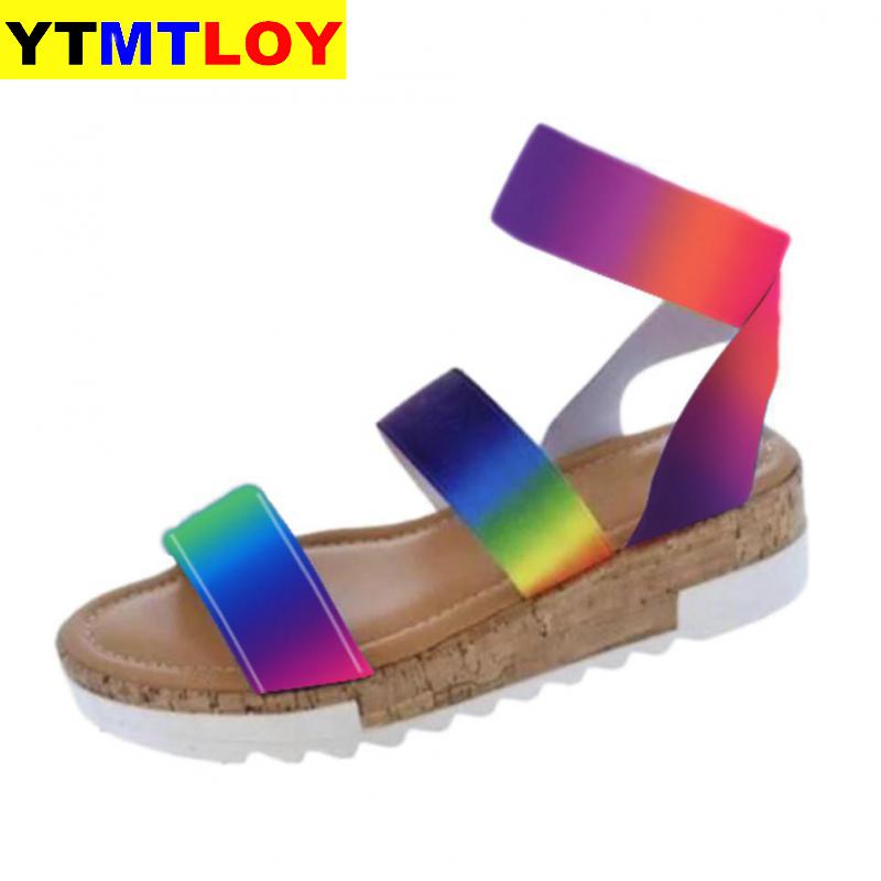 Female Summer Multi Color Platform Sandals Rainbow... – Grandado