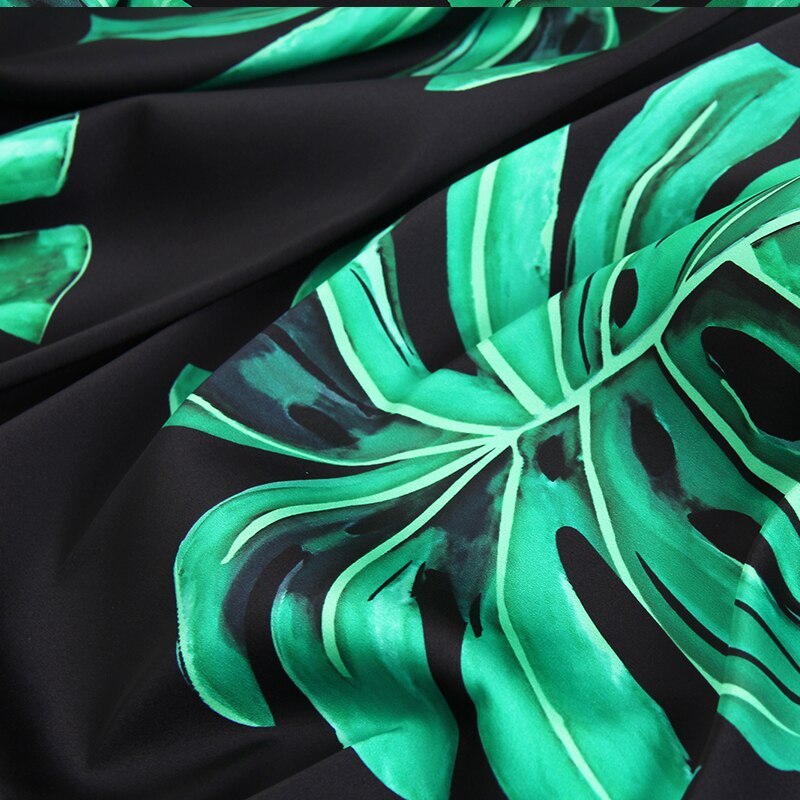 100X125cm Green leaf monstera print on black Stret... – Grandado