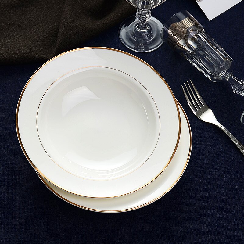 Golden Edge PlateTangshan Bone Porcelain Plate Veg... – Vicedeal