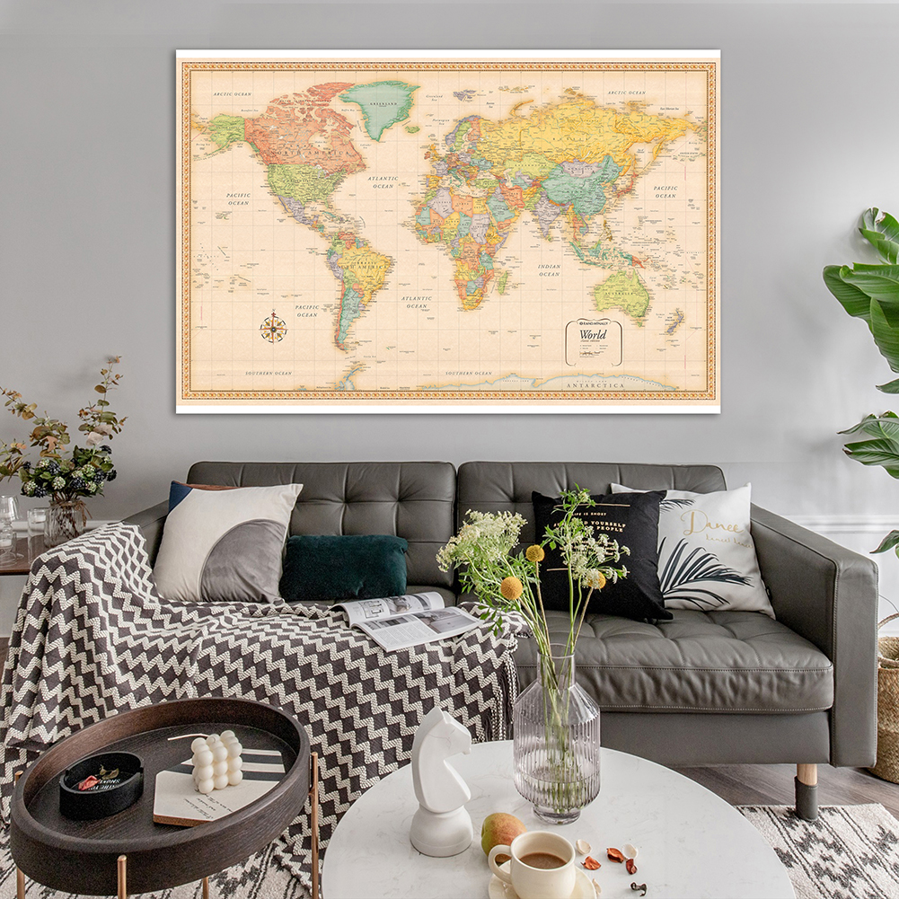 140*100cm The Retro World Map with Details Wall Ar... – Grandado