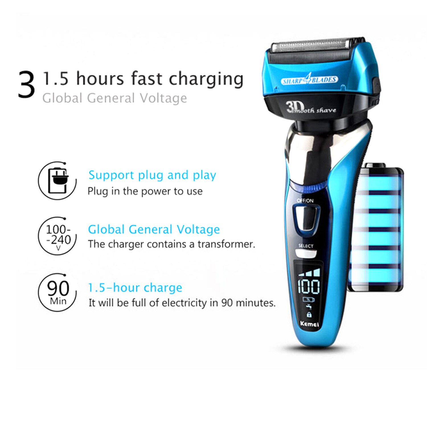 KM-8150Z 4 Blade Wet & Dry Shaver Rechargeable... – Vicedeal