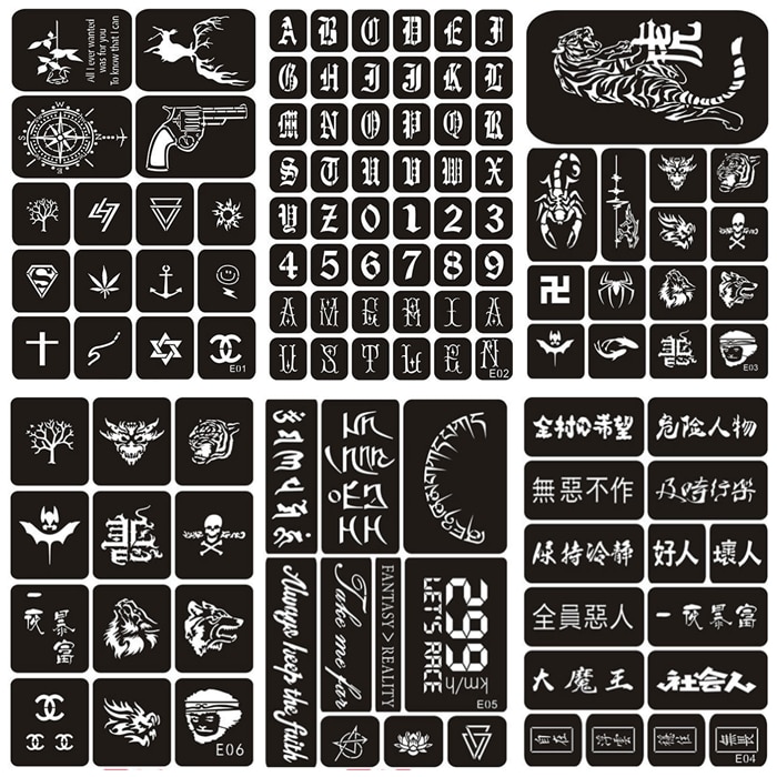 116pcs Temporary Tattoo Stencil Guns Wolf Number Letters Henna Tattoo 