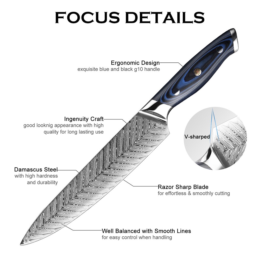 XITUO 8"inch Damascus Chef Knife AUS10 Stainl... – Grandado