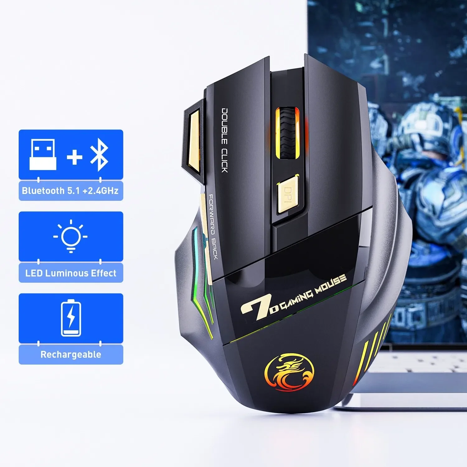 Ratón inalámbrico para juegos USB IMICE GW-X7 3200... – Grandado