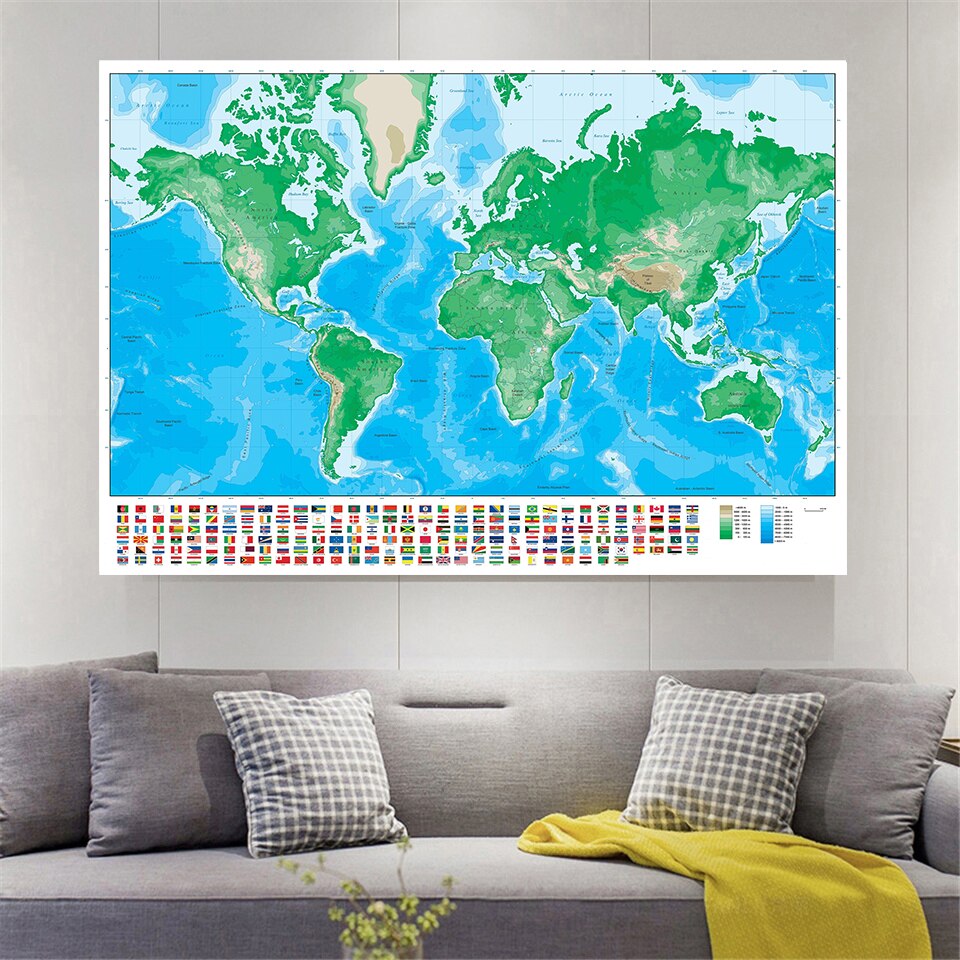 150*100 The World Map with National Flags Mercator... – Grandado