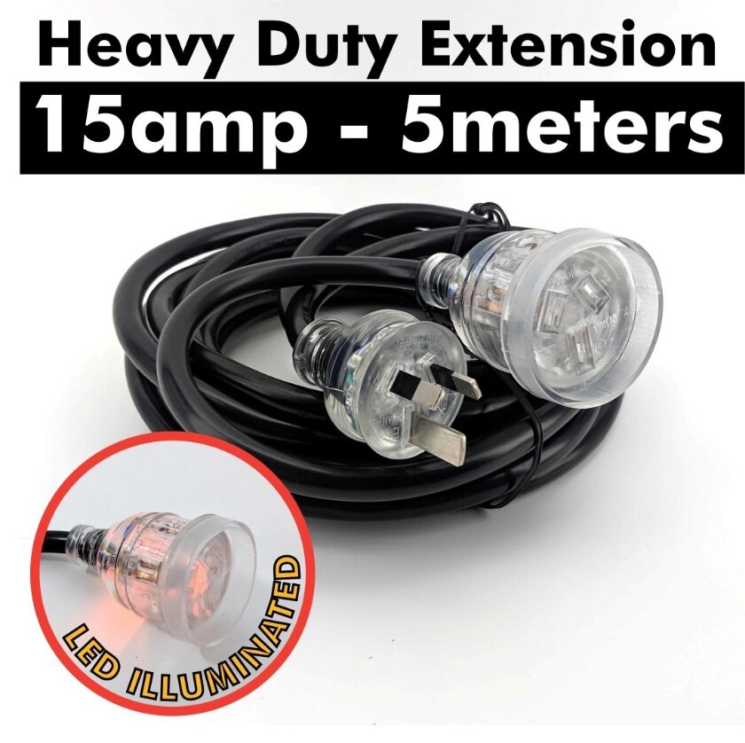 15amp (2.0mm) Extension Lead 5m (with LED Light) (... – Vicedeal