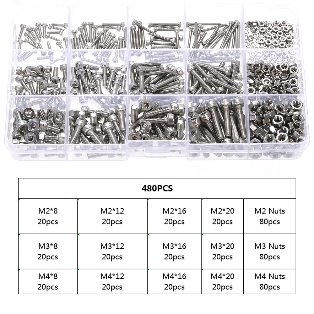 Screw&Nut Set Fasteners DIN912 M2/M-3/M-4 304 Stai... – Grandado