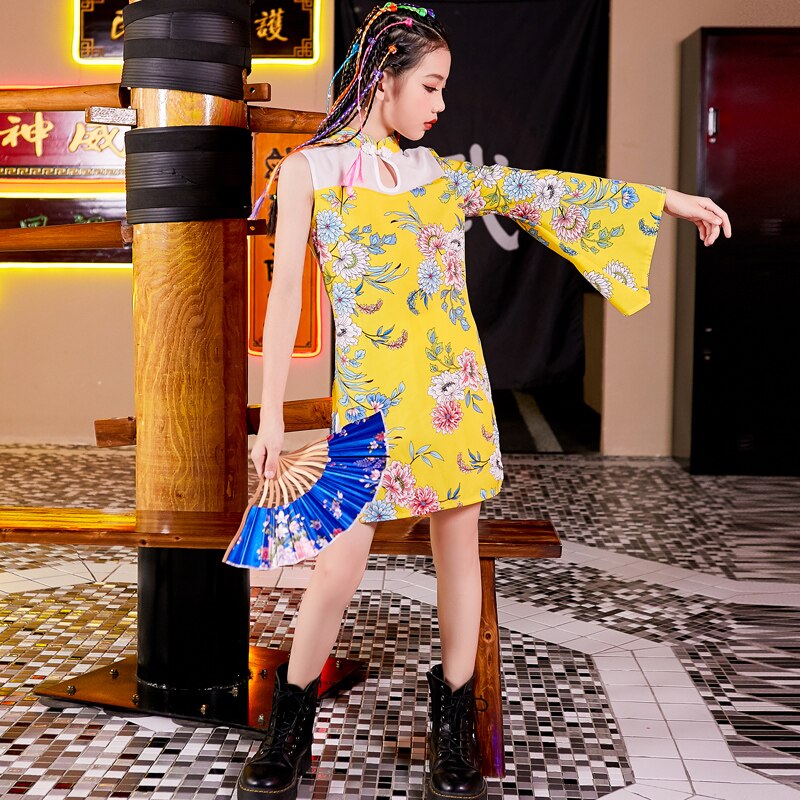 Jazz Dance Costume Kids Yellow Dress Chinese Style... – Grandado