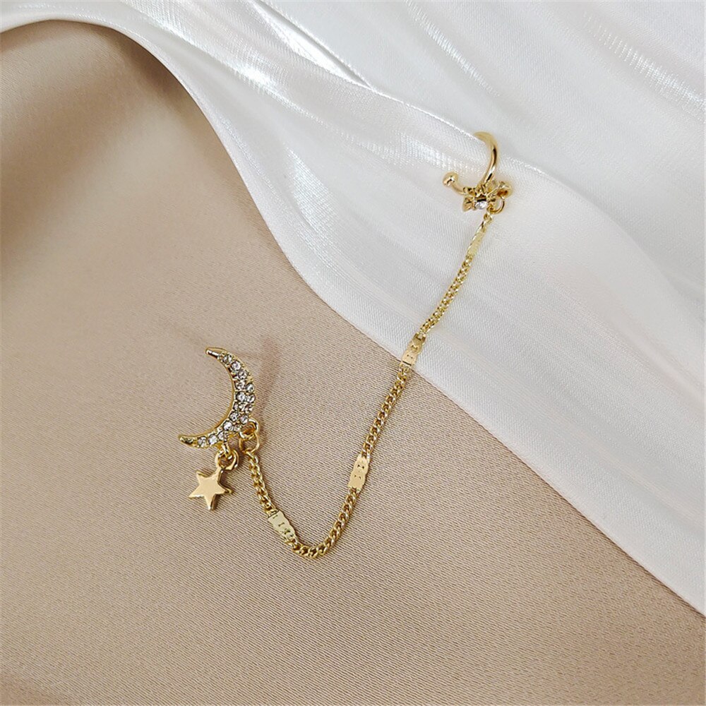 1pc Simple Moon Star Rhinestone Long Chain Clip-on... – Grandado