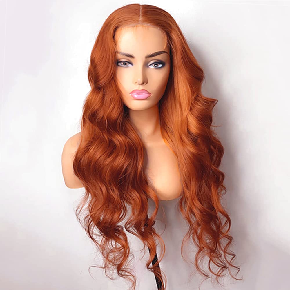 Long Wavy Orange Ginger Wig Synthetic Lace Front W... – Vicedeal
