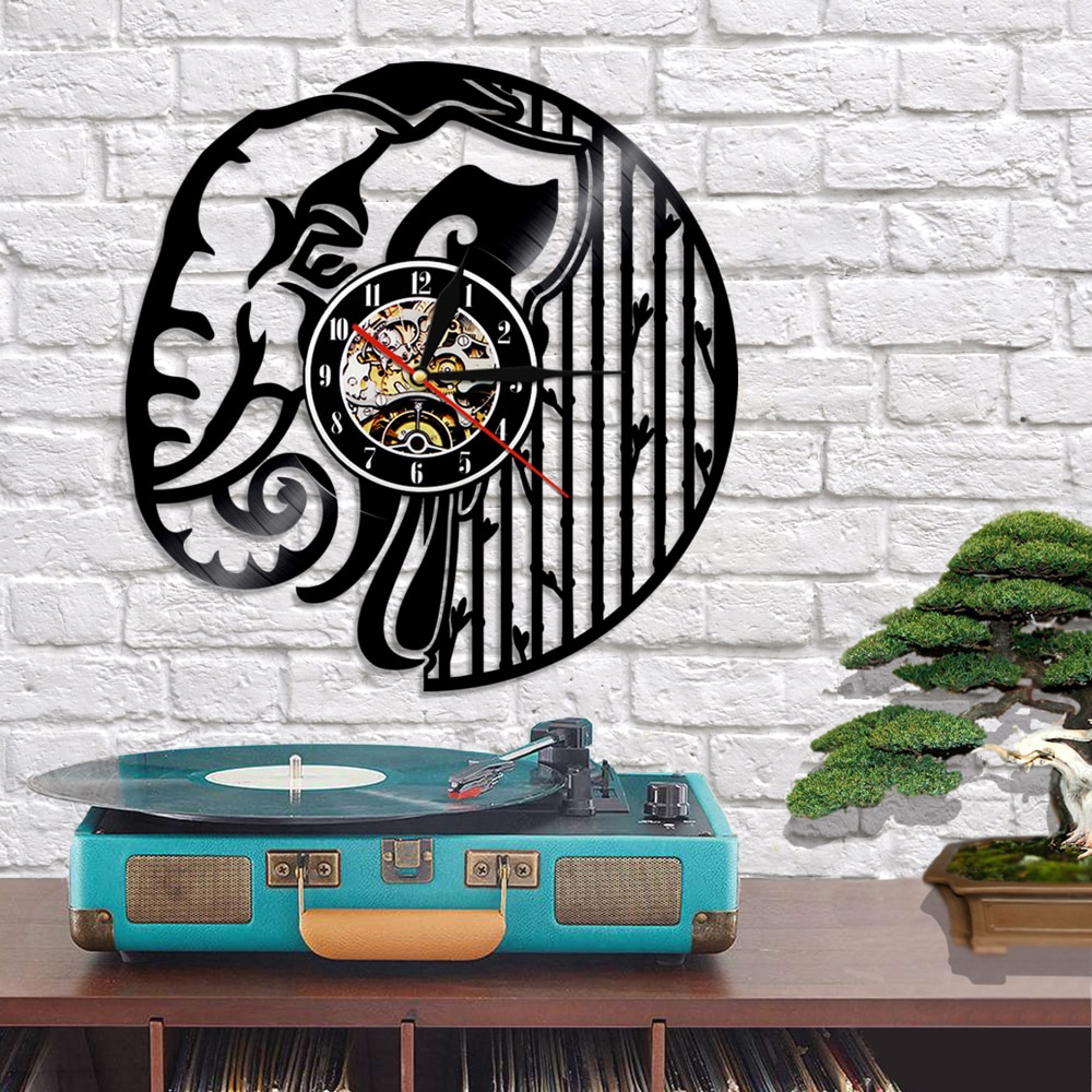 Mammal Elephant Head Vinyl Record Wall Clock Afric... – Vicedeal