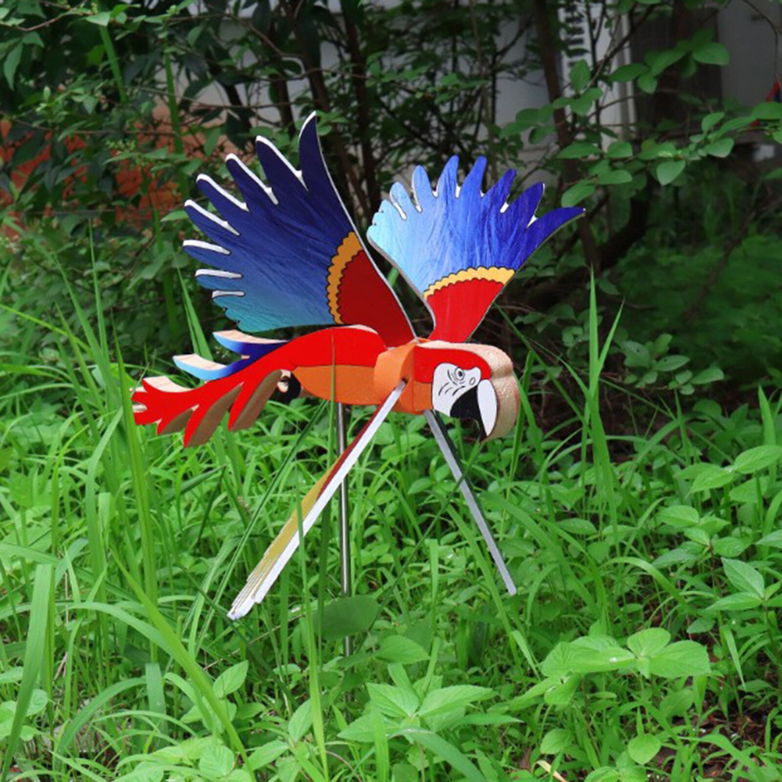 Wooden Red Parrot Wind Spinner Ornament Outdoor Ga... – Grandado
