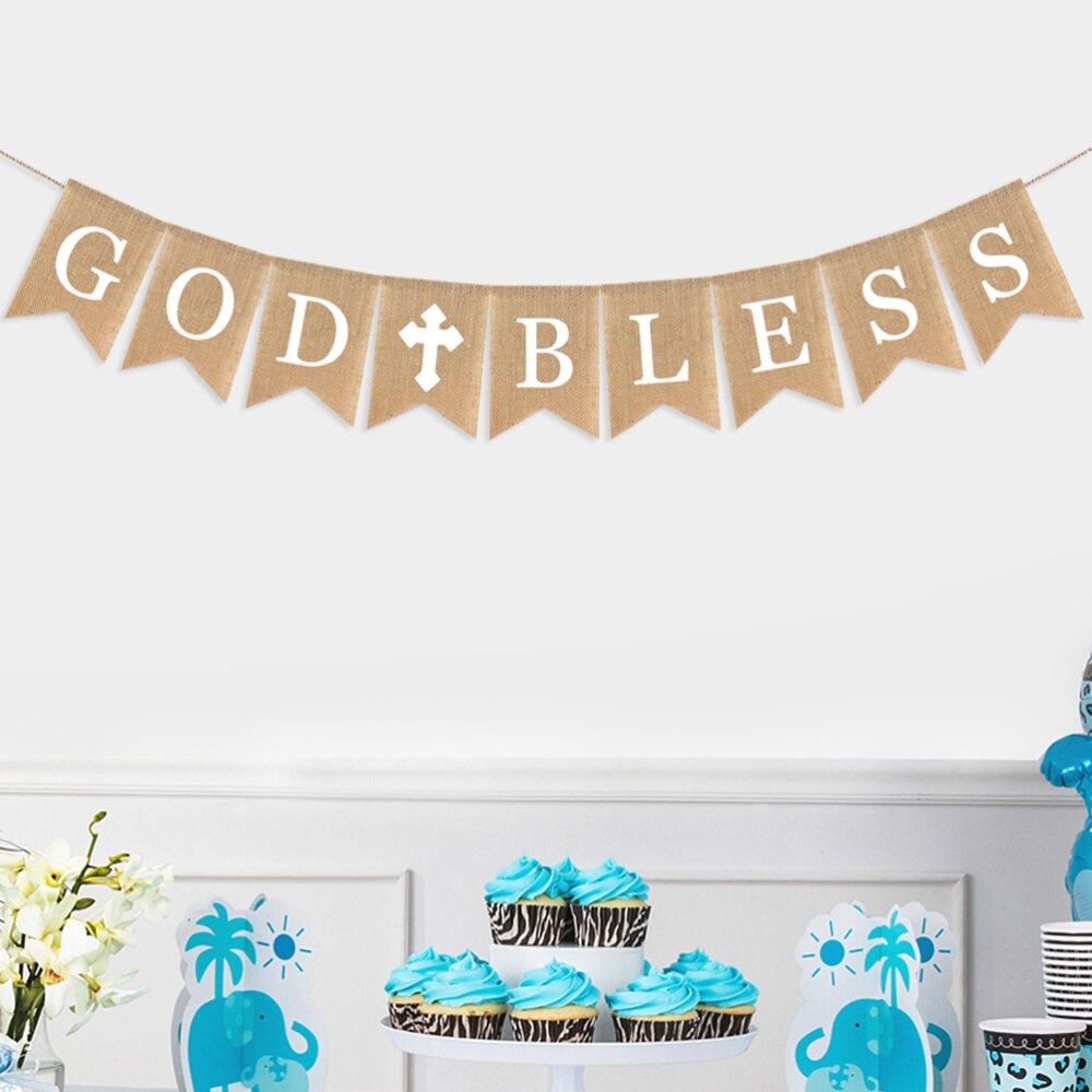Burlap Banner God Bless Baptism Banner Rustic Bunt... – Vicedeal