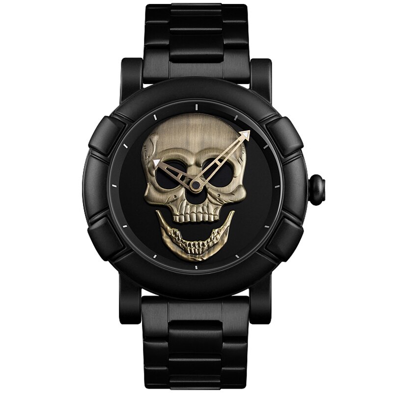 Black Gold Dial Quartz Watch Men 3D Skull Head Pat... – Grandado
