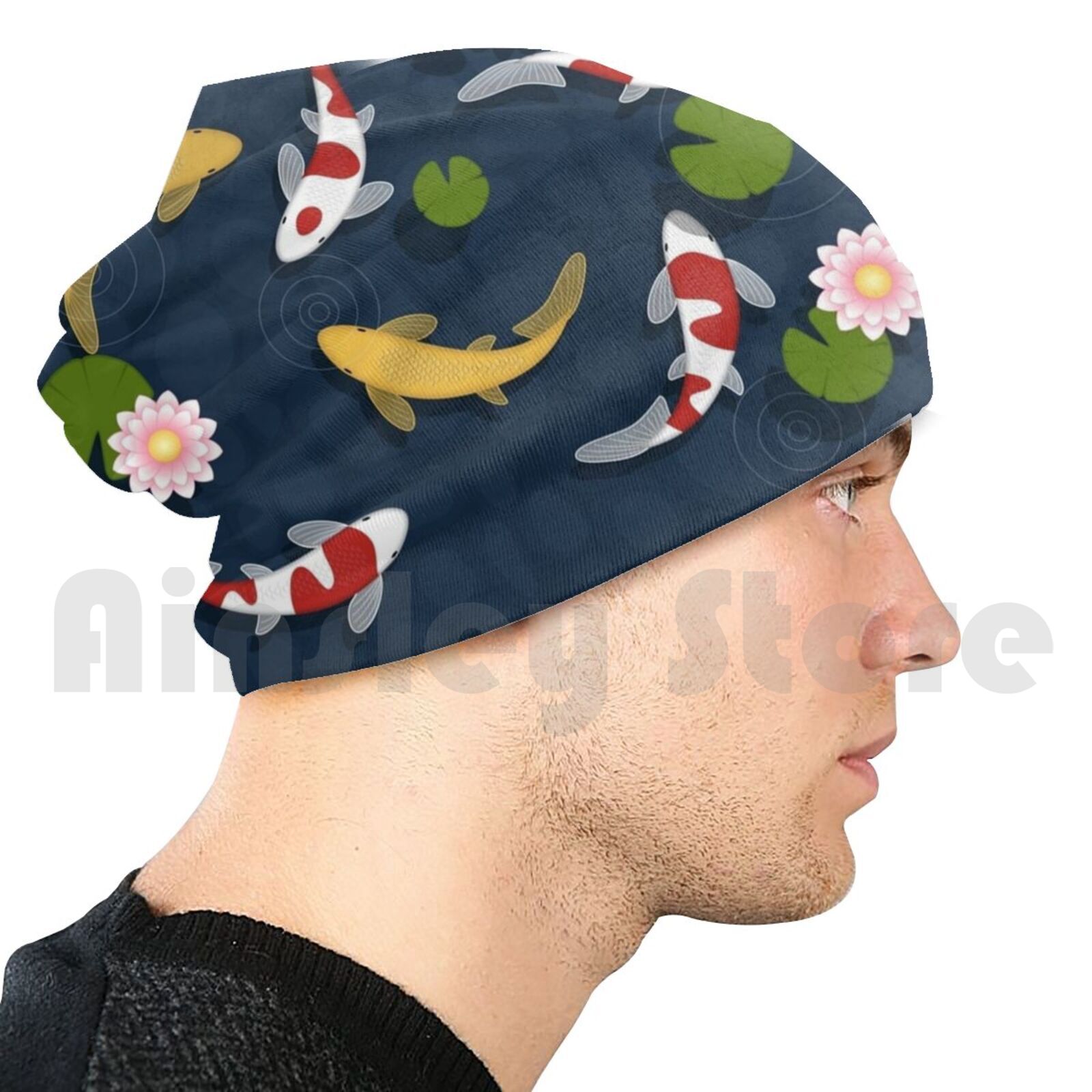 Japanese Koi Fish Pond Beanie Hedging Cap DIY Prin... – Grandado