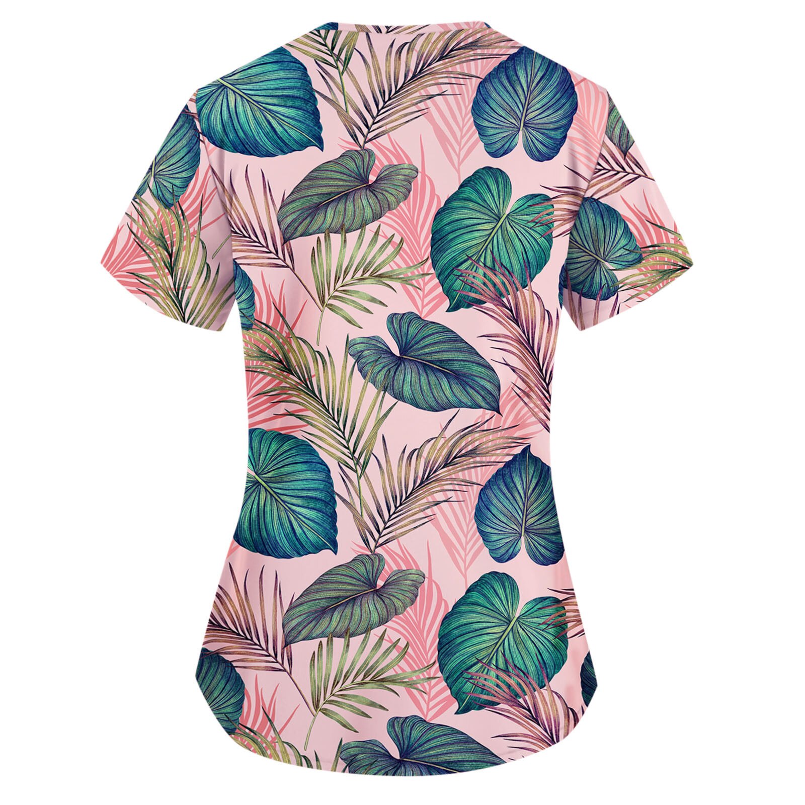 Floral Pattern Tops Uniform Women Short Sleeve V-n... – Grandado