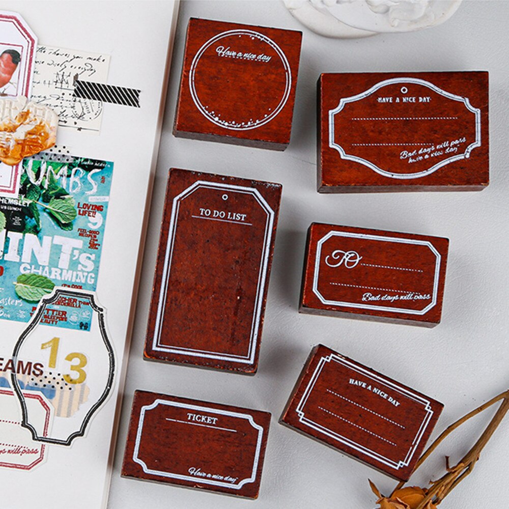 Vintage Black Border Stamp Wooden Rubber Grid Stam... – Grandado