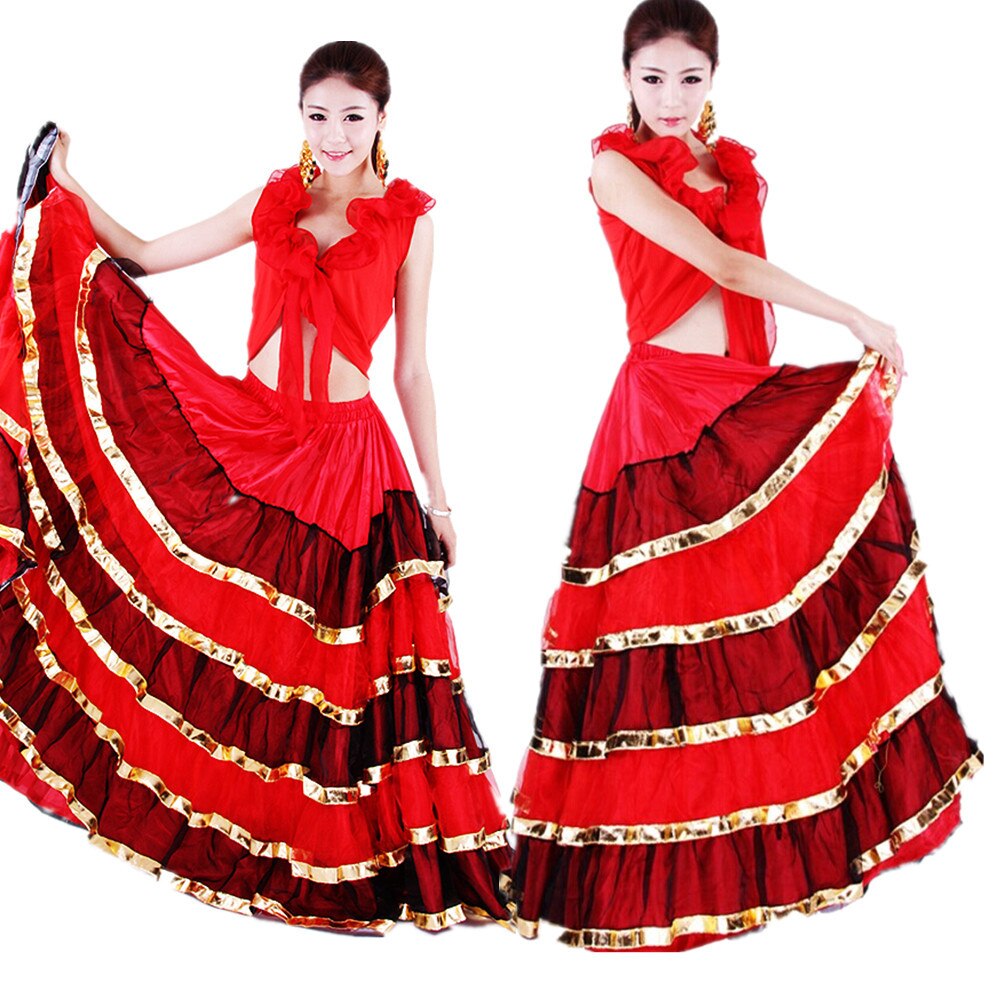 Women Gypsy Skirt Flamenco Dress Spanish Dance Cos... – Grandado