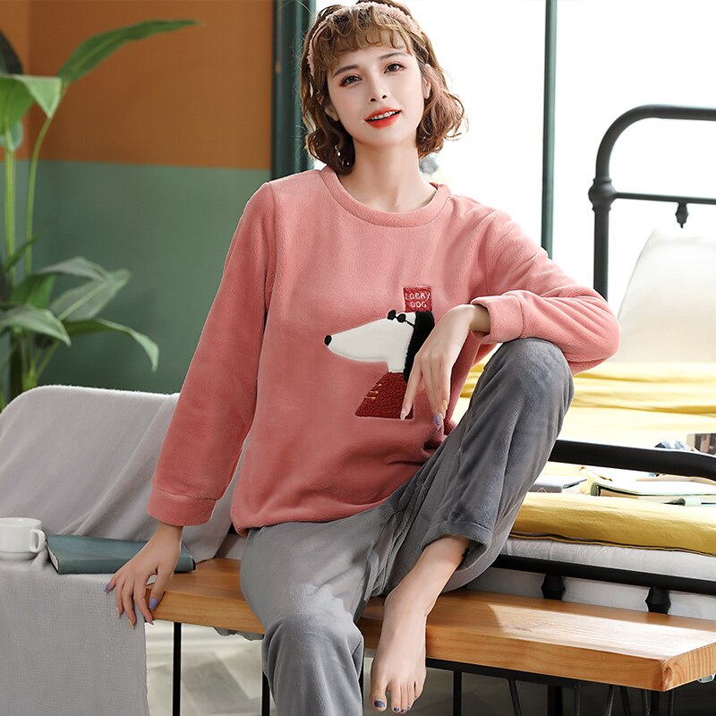 XIZOU Flannel Couple Pajamas Cartoon Sleepwear for... – Grandado