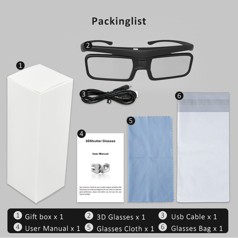 DLP Link Active Shutter 3D Glasses USB Rechargeabl... – Grandado