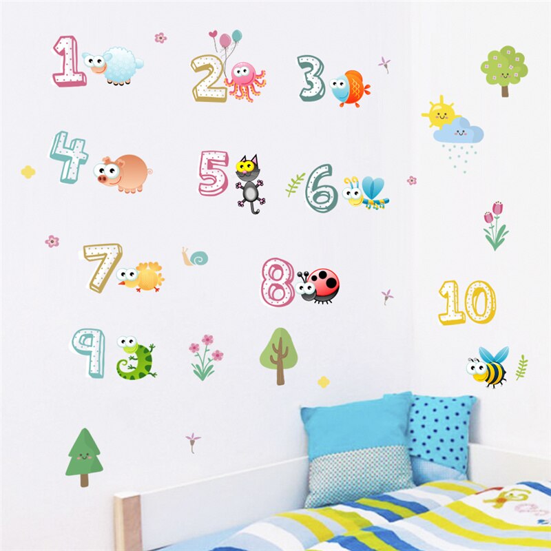 Cartoon Arabic Numbers Plant Bird Home Decor Wall ... – Grandado