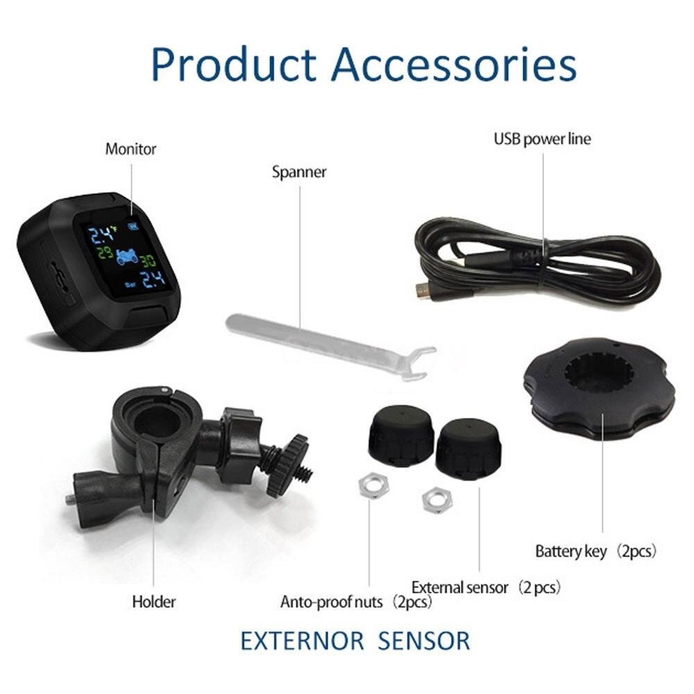 LCD Motorcycle Tpms Alarm Moto External Sensors Wi... – Grandado