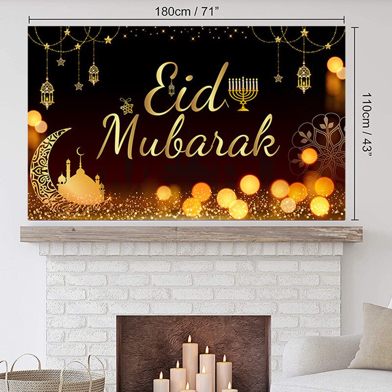 Black Gold Eid Mubarak Banner Bunting Ramadan Kare... – Grandado