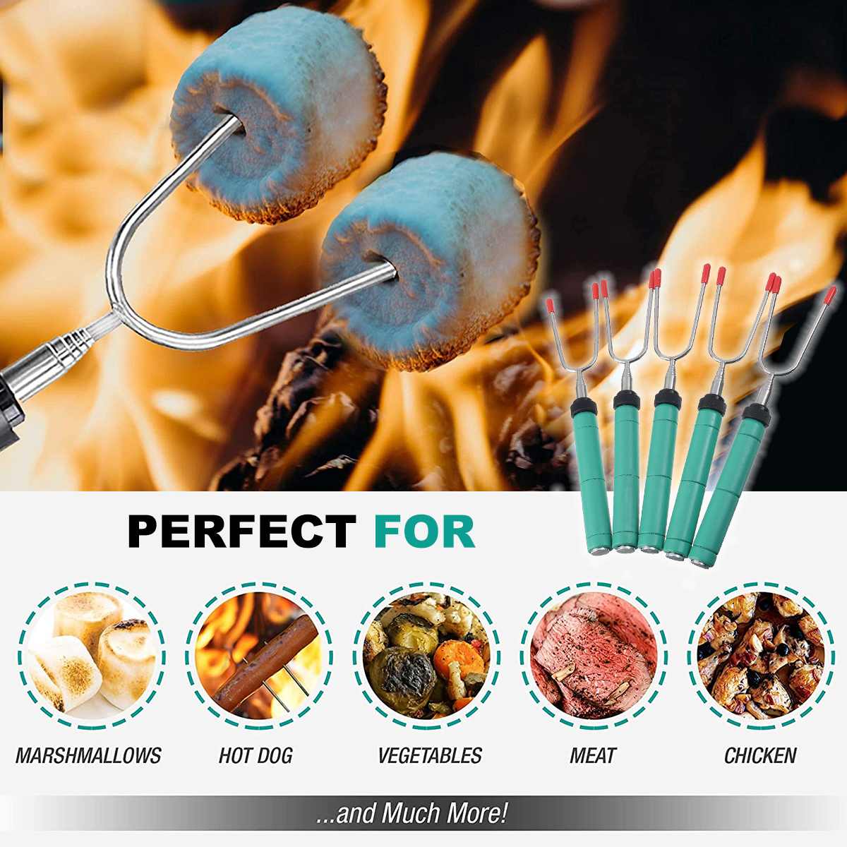 1PC/5PCS 34" BBQ Forks 360° Rotation Telescoping R... – Vicedeal