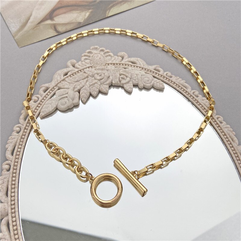 17KM Korean Asymmetric Gold Mixed Linked Chain Cho... – Grandado