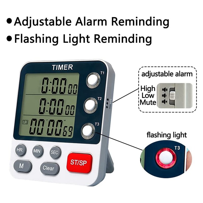 Digital Dual Kitchen Timer,3 Channels Count UP/Dow... – Grandado