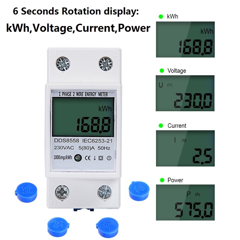 Din Rail Kwh Meter 220V/230V 5(80) een 50/60Hz Fas... – Vicedeal
