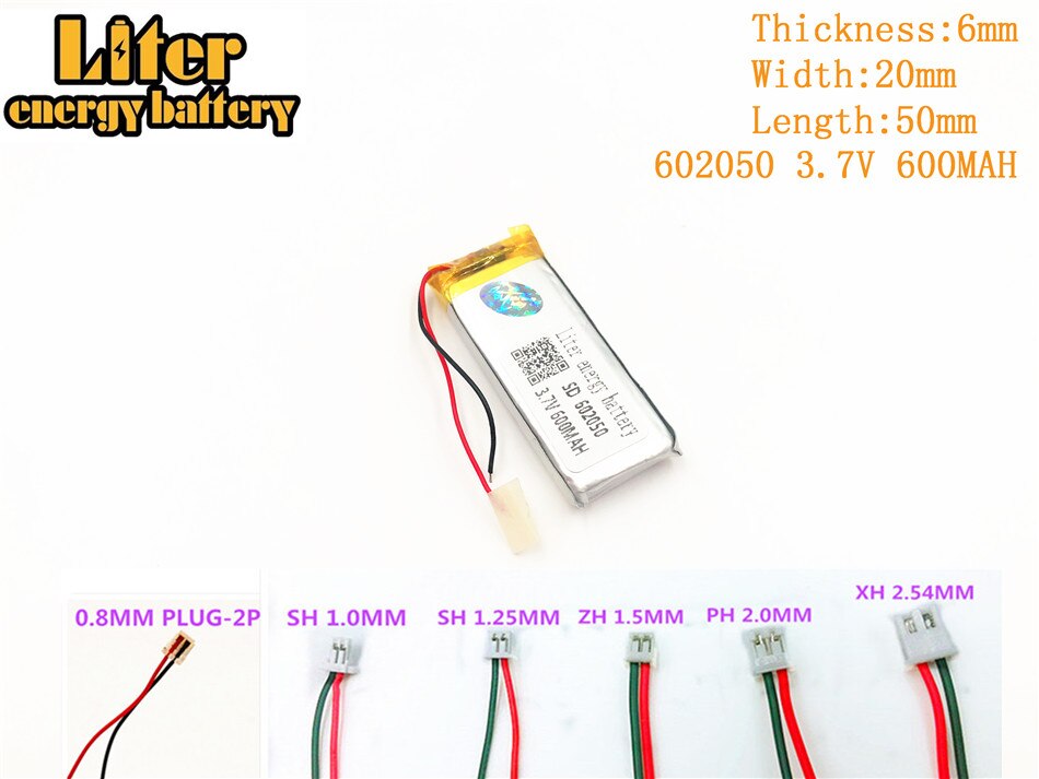 Liter energy battery 3.7V 600mAh 602050 plug Lithi... – Vicedeal