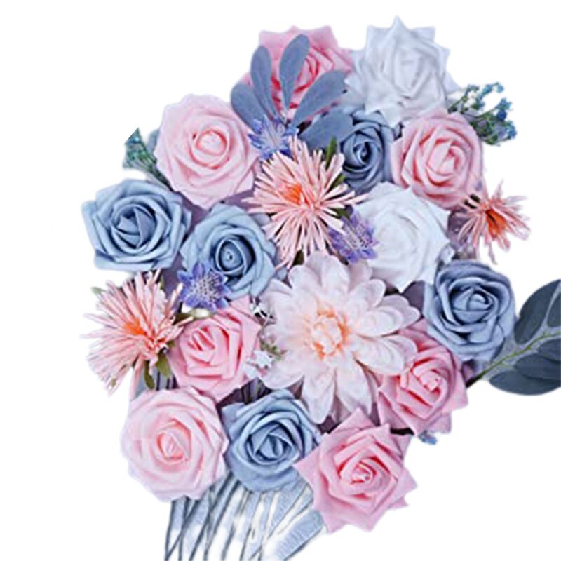 Kunstmatige Bloemen Set Roze Blauw Nep Rozen Bloem... – Grandado