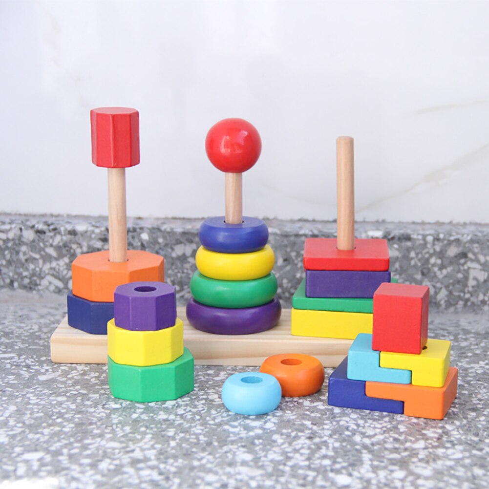 Wooden Geometric Shape Stacker Sorting Board Toddl... – Grandado