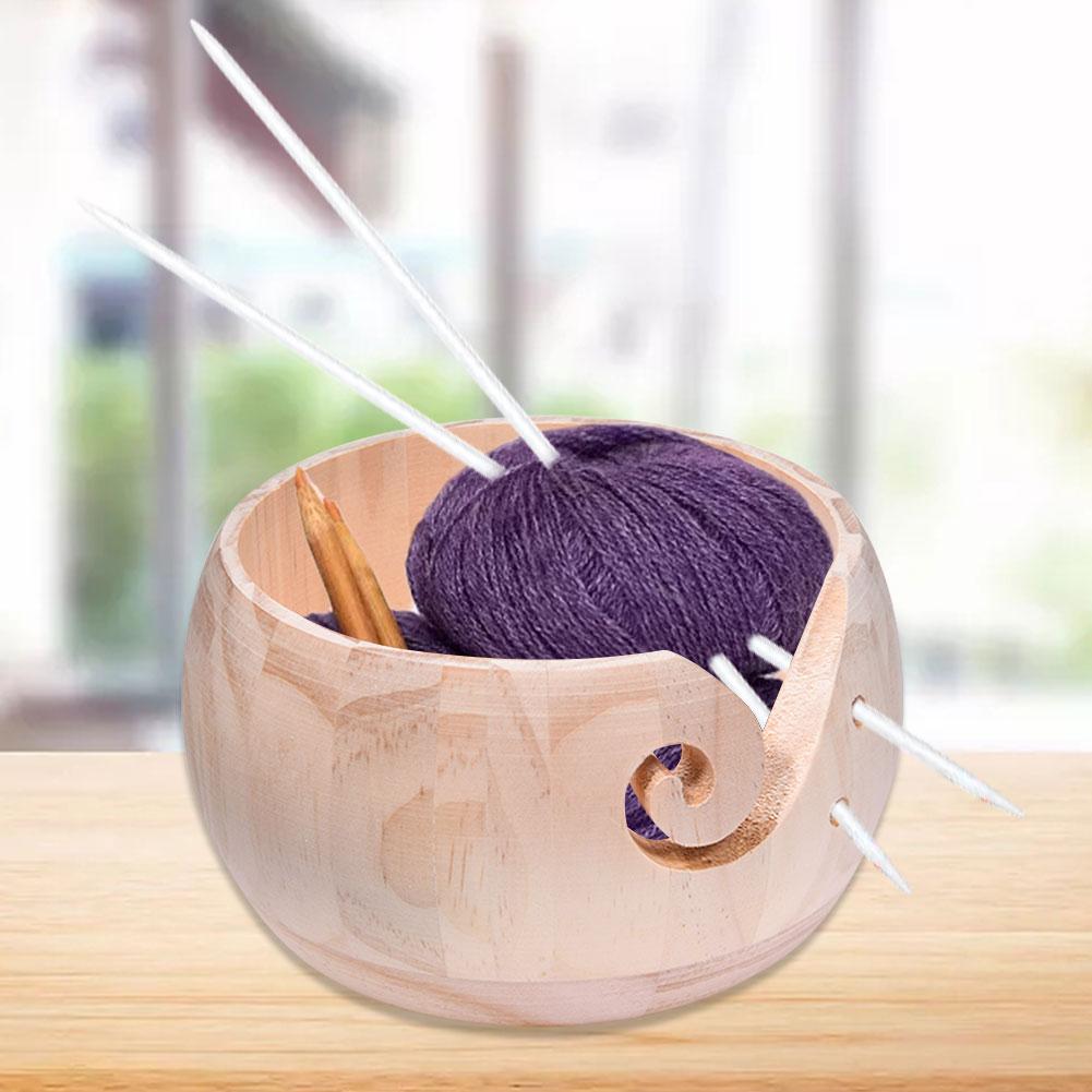 Natural Wooden Yarn Storage Bowl Organizer Knitted... – Vicedeal