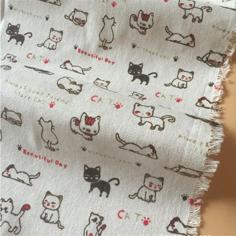 Cat Printed Canvas Fabric Cotton Linen Patchwork F... – Vicedeal