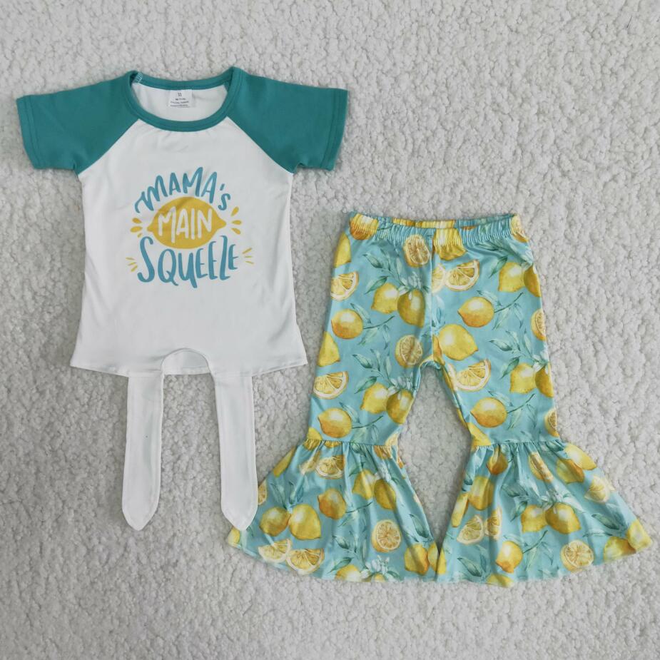 RTS lemon print Baby girls boutique outfits clothi... – Grandado